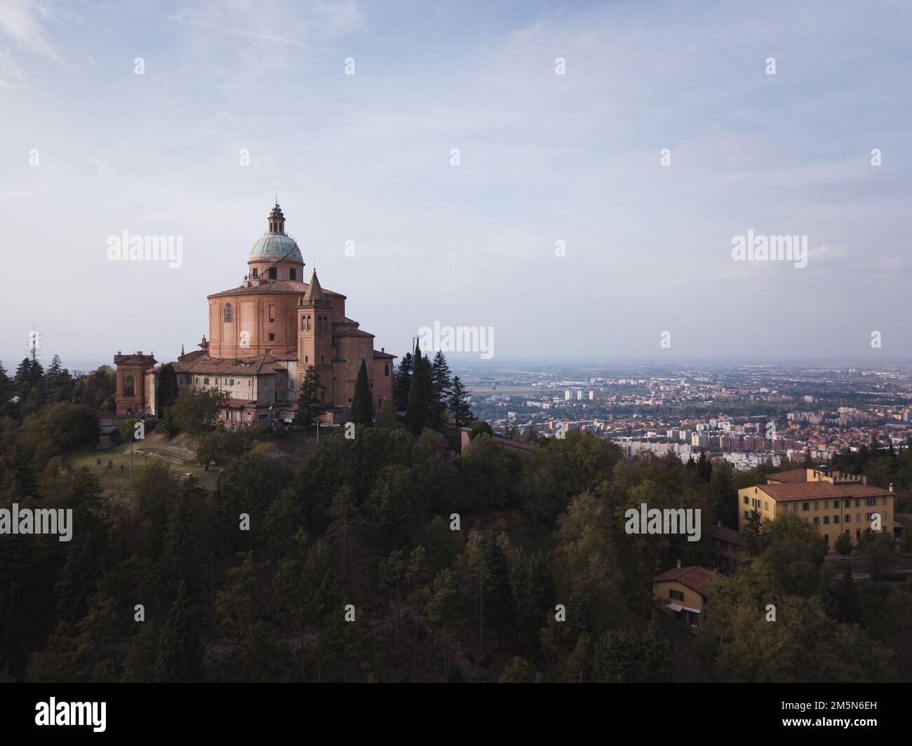 An aerial view of the Sanctuary of the Blessed Virgin of San Luca on ...