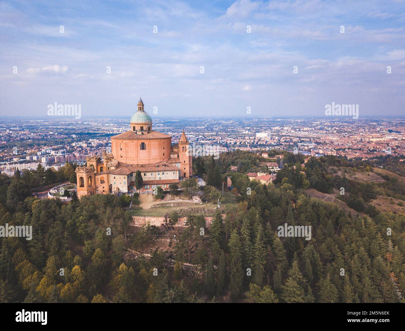 An aerial view of the Sanctuary of the Blessed Virgin of San Luca on ...