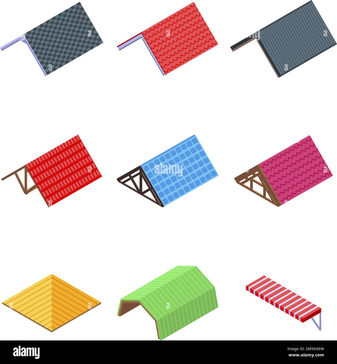 Roof icons set. Isometric set of roof vector icons for web design isolated on white background ...