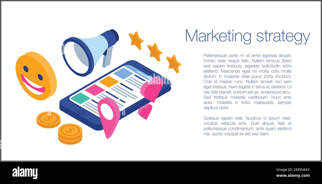 Marketing strategy concept banner. Isometric illustration of marketing ...