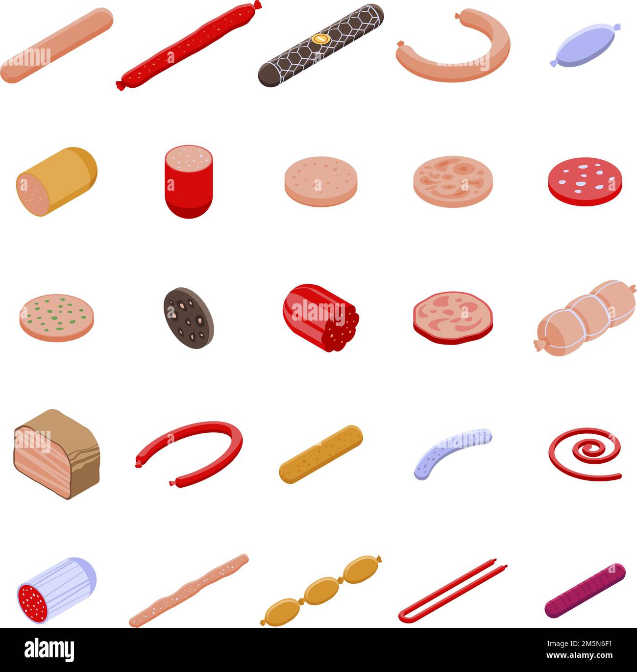 Sausage icons set. Isometric set of sausage vector icons for web design ...