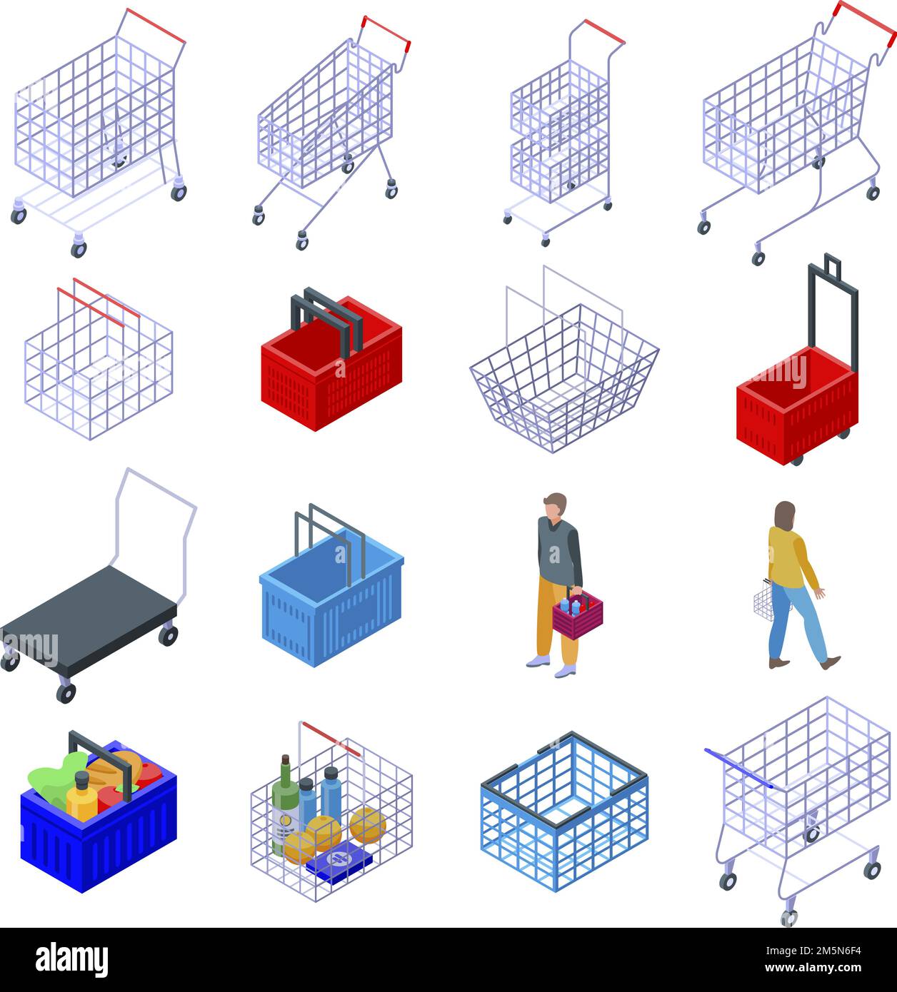 Cart supermarket icons set. Isometric set of cart supermarket vector ...