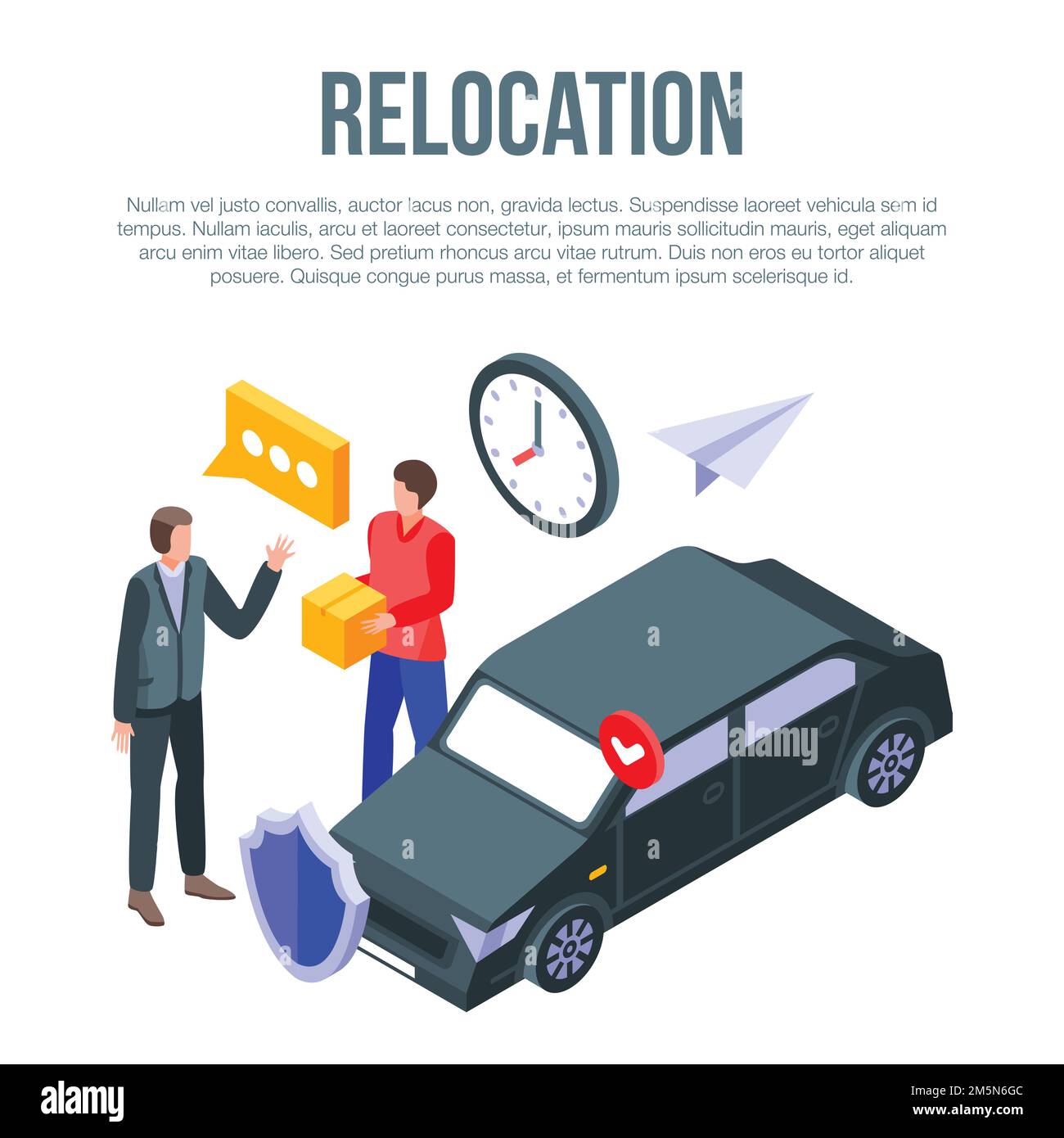 Relocation concept banner. Isometric illustration of relocation vector ...