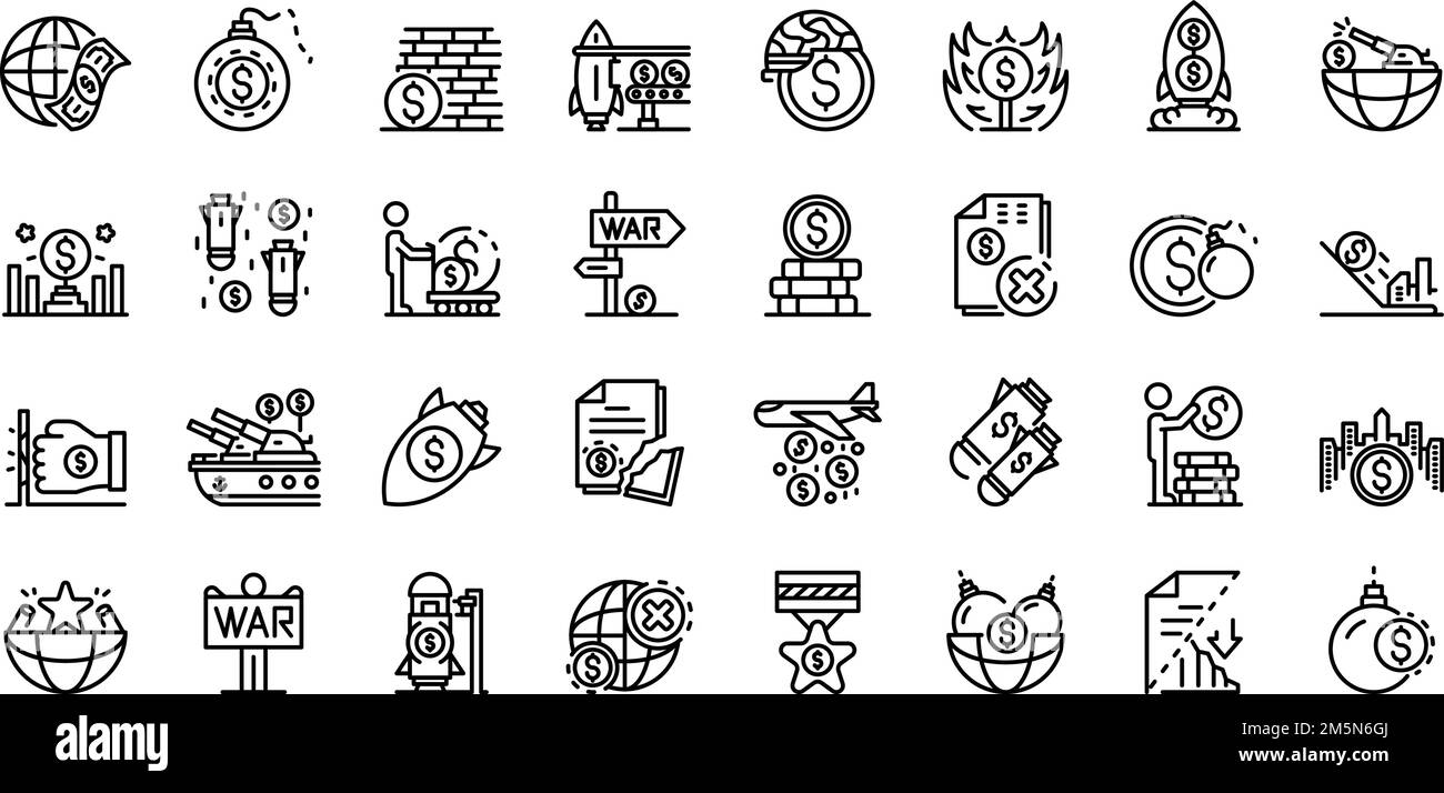 Trade war icons set. Outline set of trade war vector icons for web ...