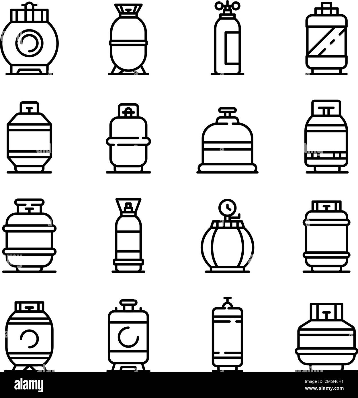 Gas cylinders icons set. Outline set of gas cylinders vector icons for ...