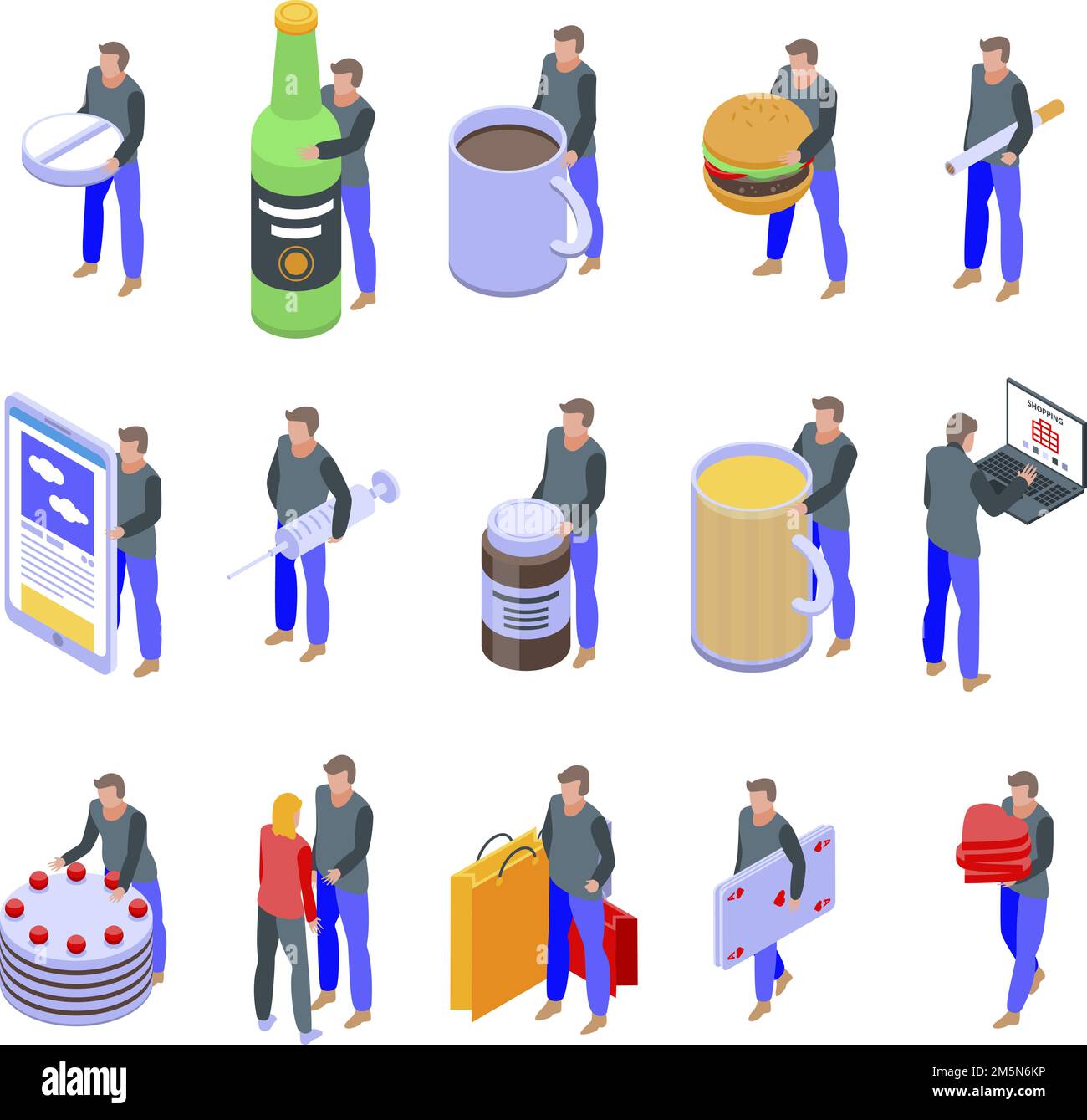 Addiction icons set. Isometric set of addiction vector icons for web ...