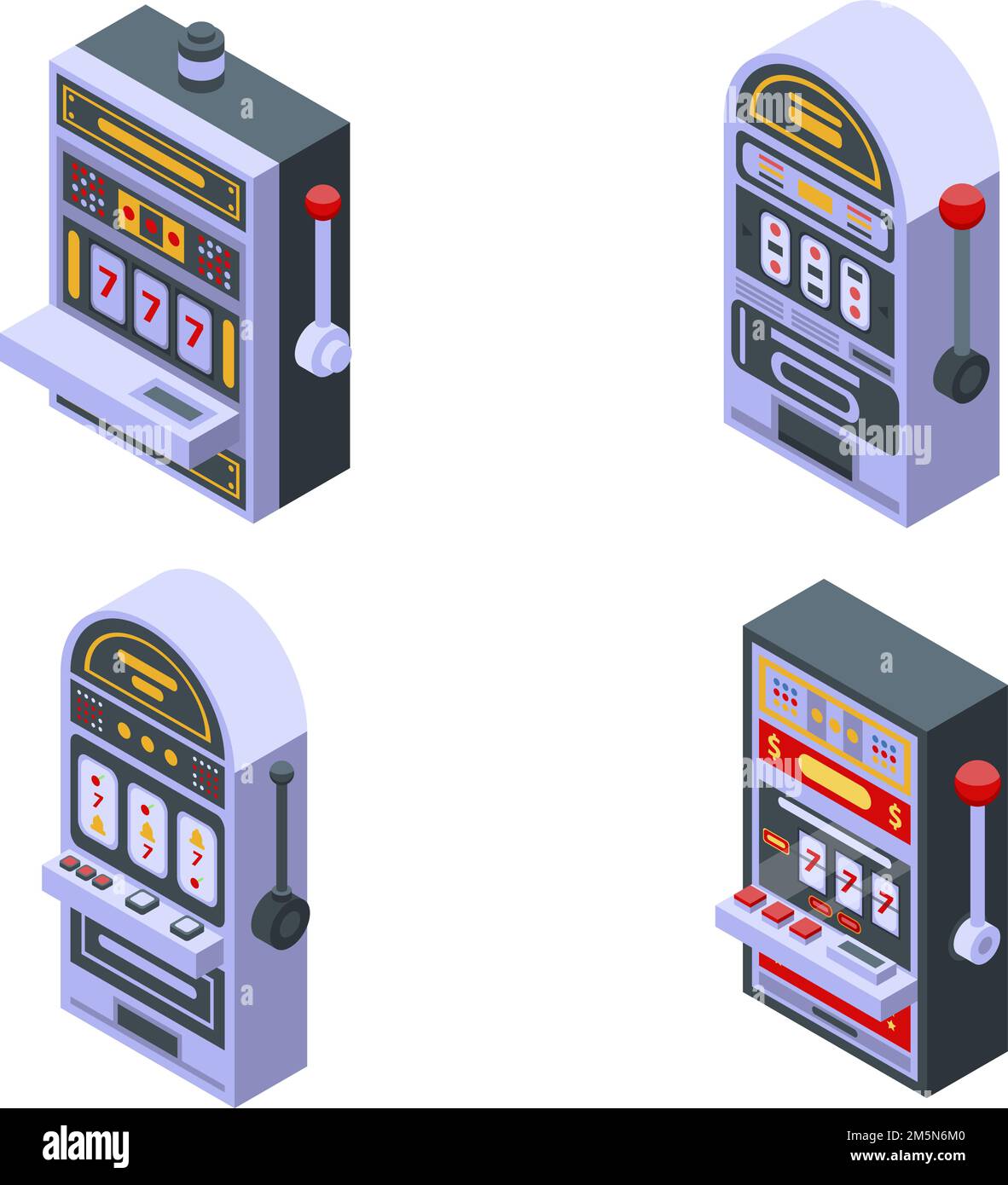 Slot machine icons set. Isometric set of slot machine vector icons for ...