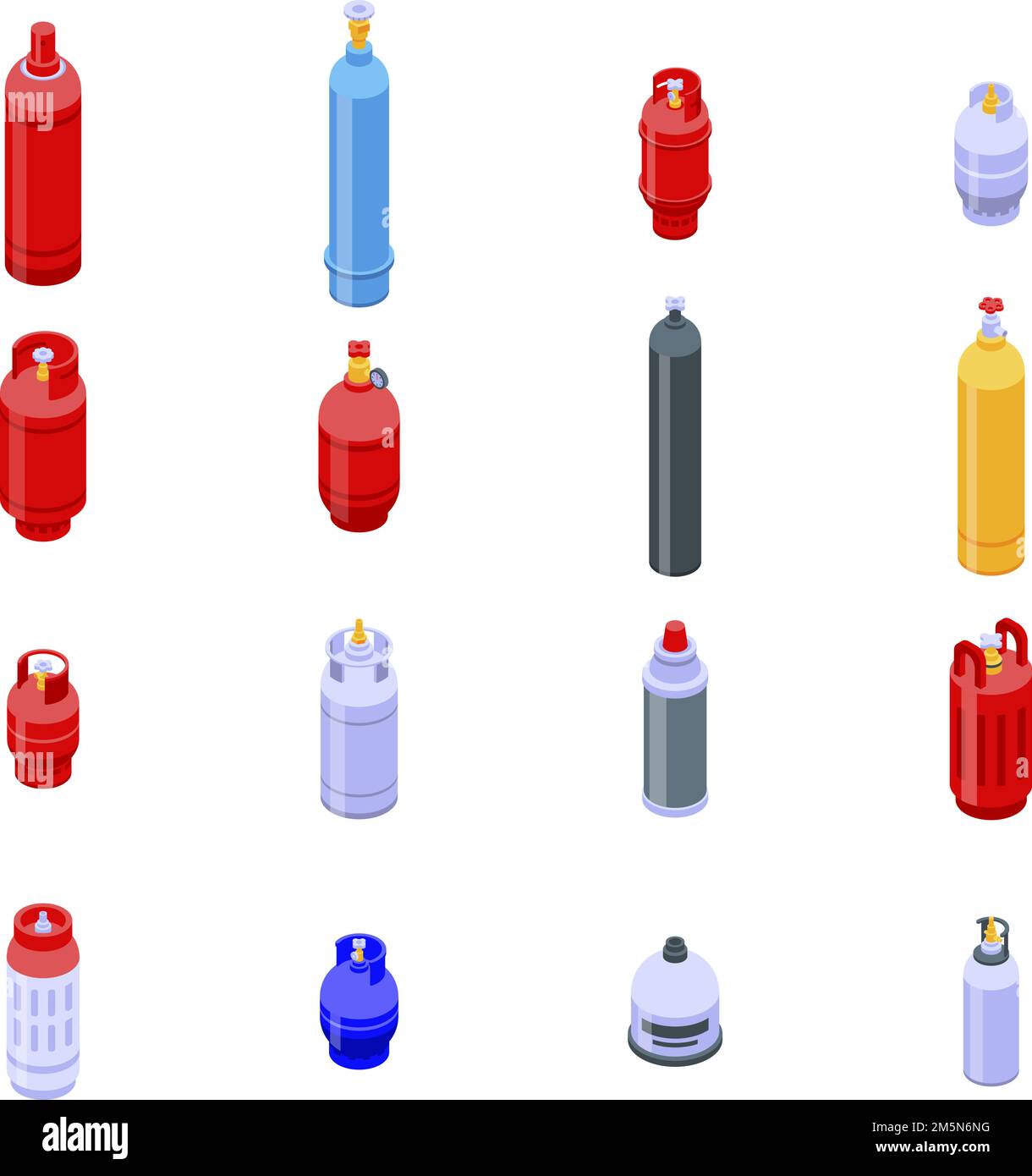 Gas cylinders icons set. Isometric set of gas cylinders vector icons ...