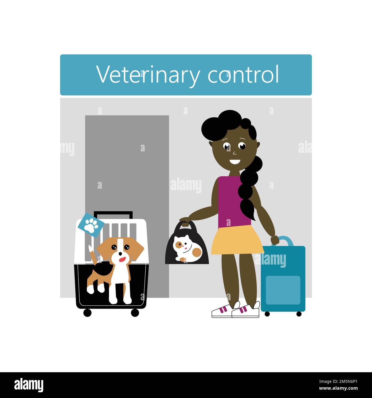 Pets with his owner are waiting the veterinary control at the airport ...