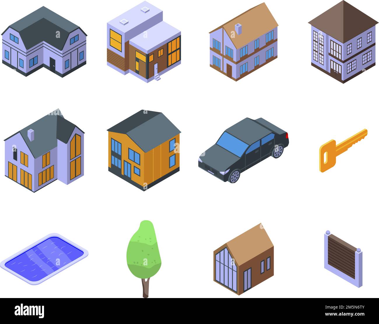 Cottage icons set. Isometric set of cottage vector icons for web design isolated on white ...