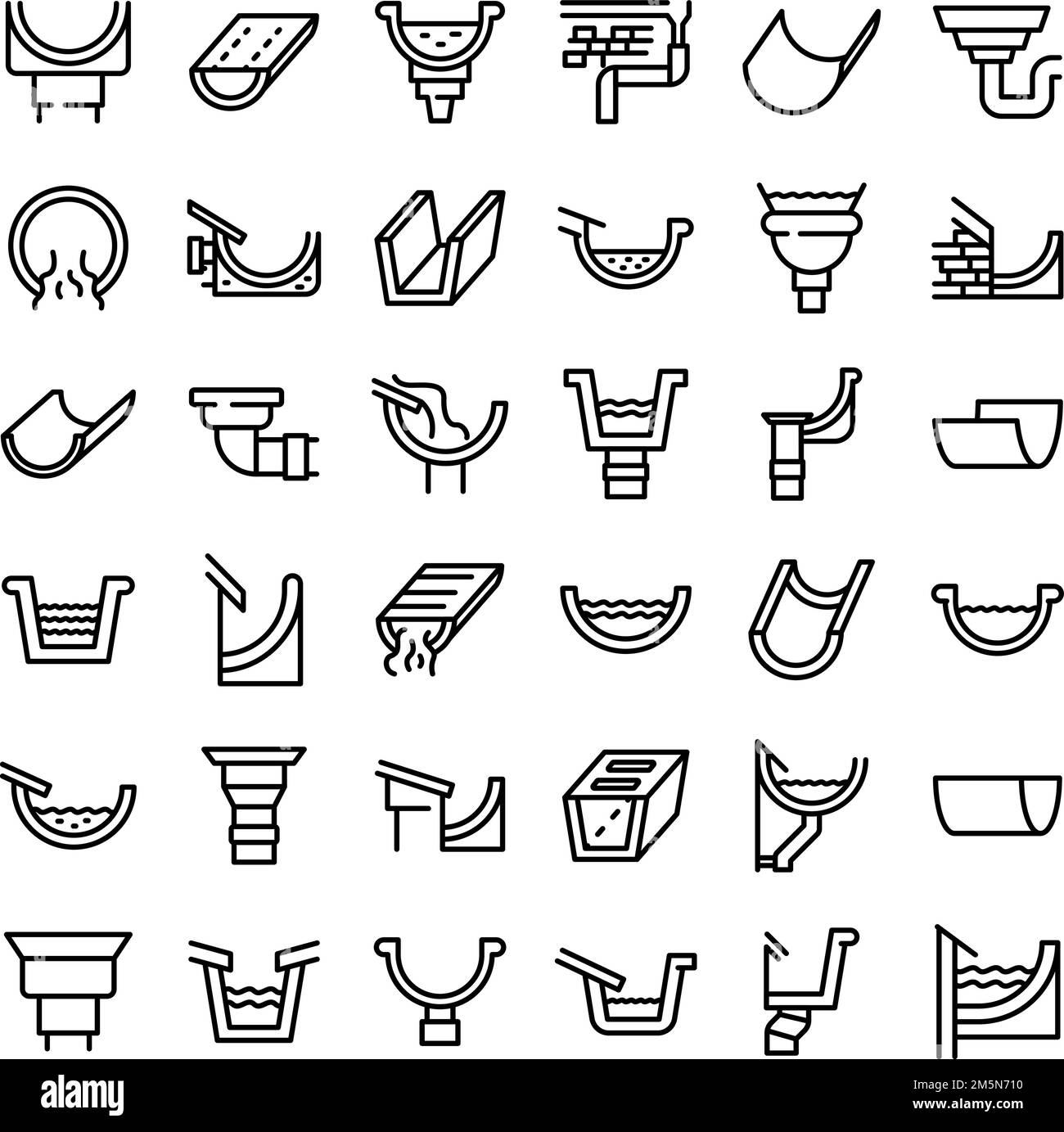 Gutter icons set. Outline set of gutter vector icons for web design ...
