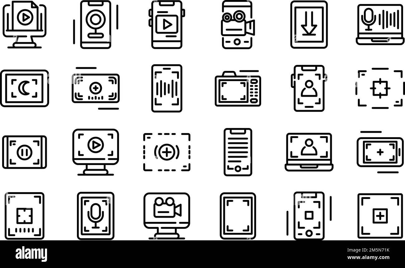 Screen recording icons set. Outline set of screen recording vector ...