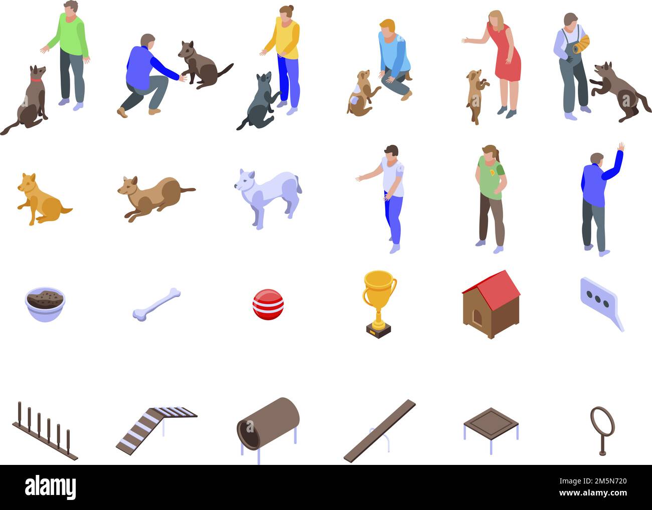 Dog training icons set. Isometric set of dog training vector icons for ...