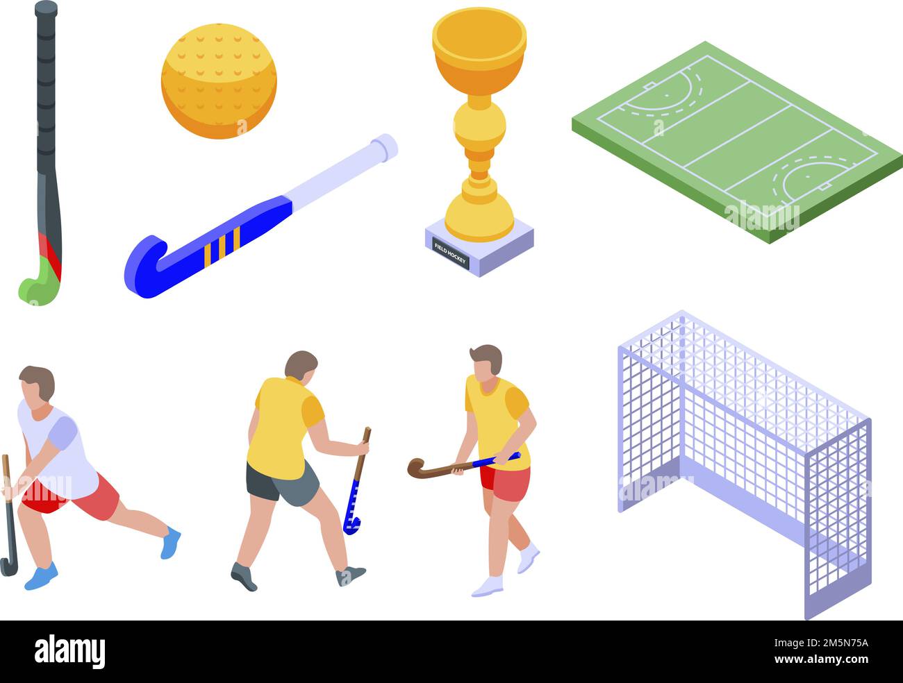 Field hockey icons set. Isometric set of field hockey vector icons for ...