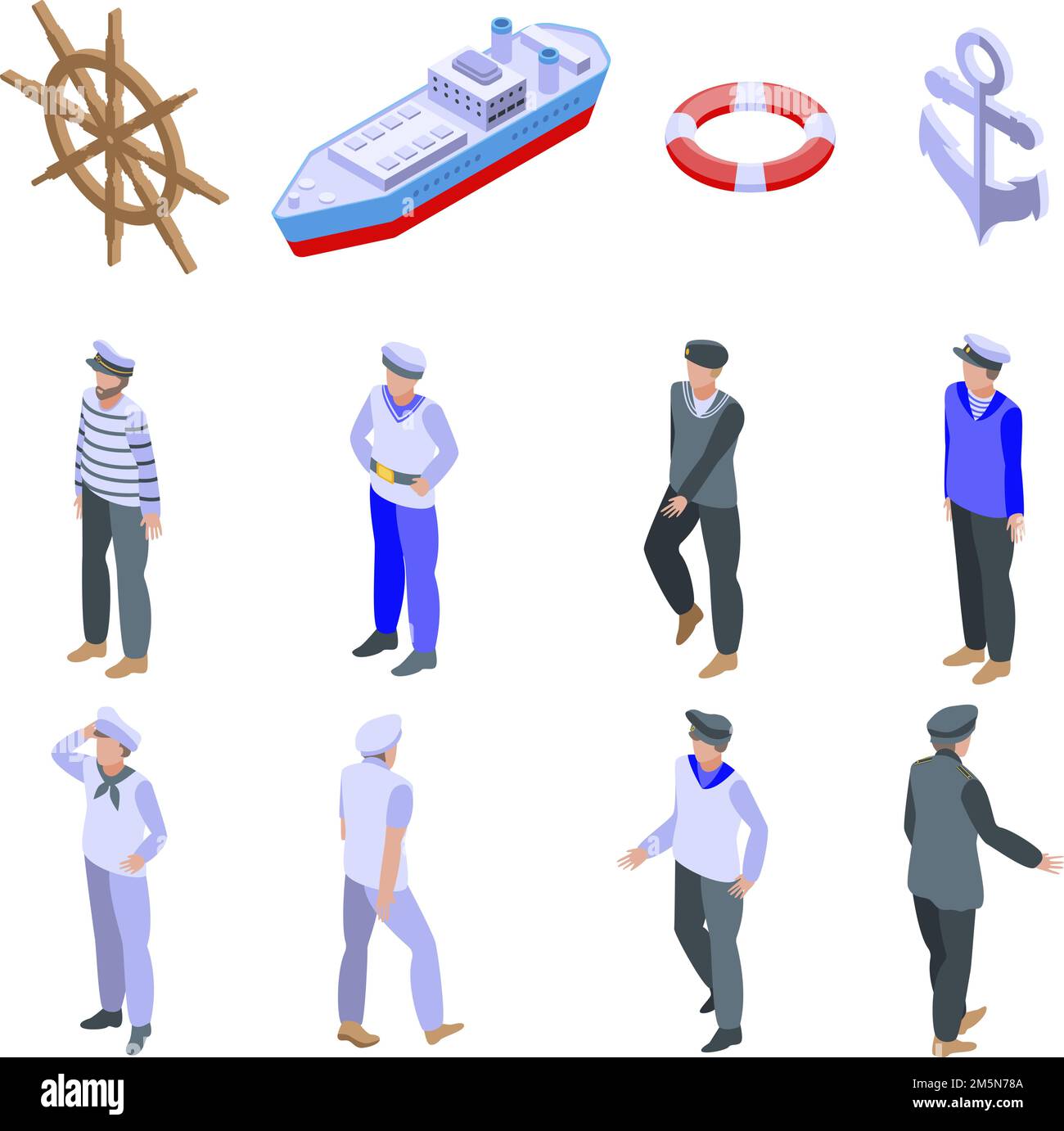 Sailor icons set. Isometric set of sailor vector icons for web design isolated on white ...