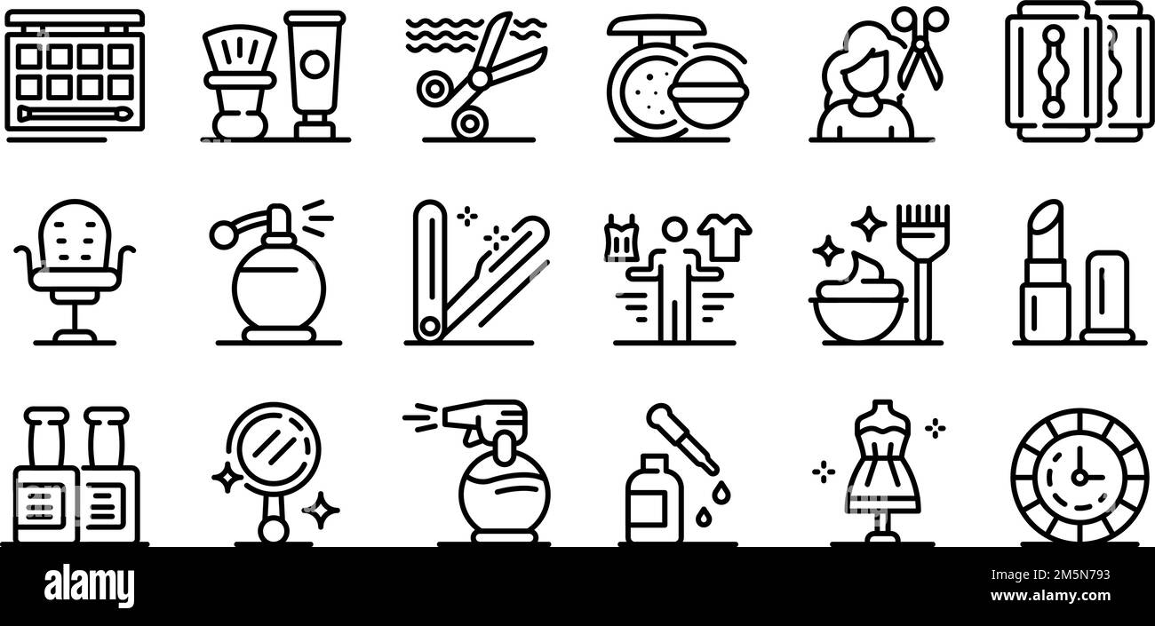 Stylist icons set. Outline set of stylist vector icons for web design ...