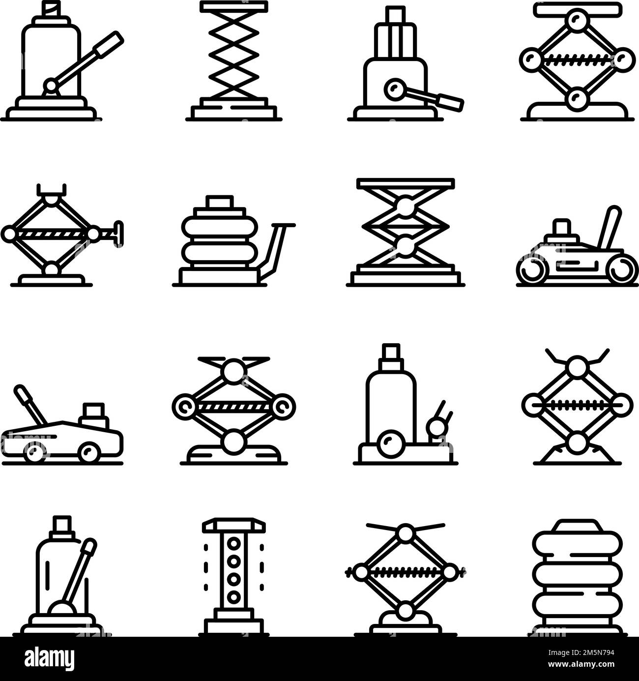 Jack-screw icons set. Outline set of jack-screw vector icons for web ...