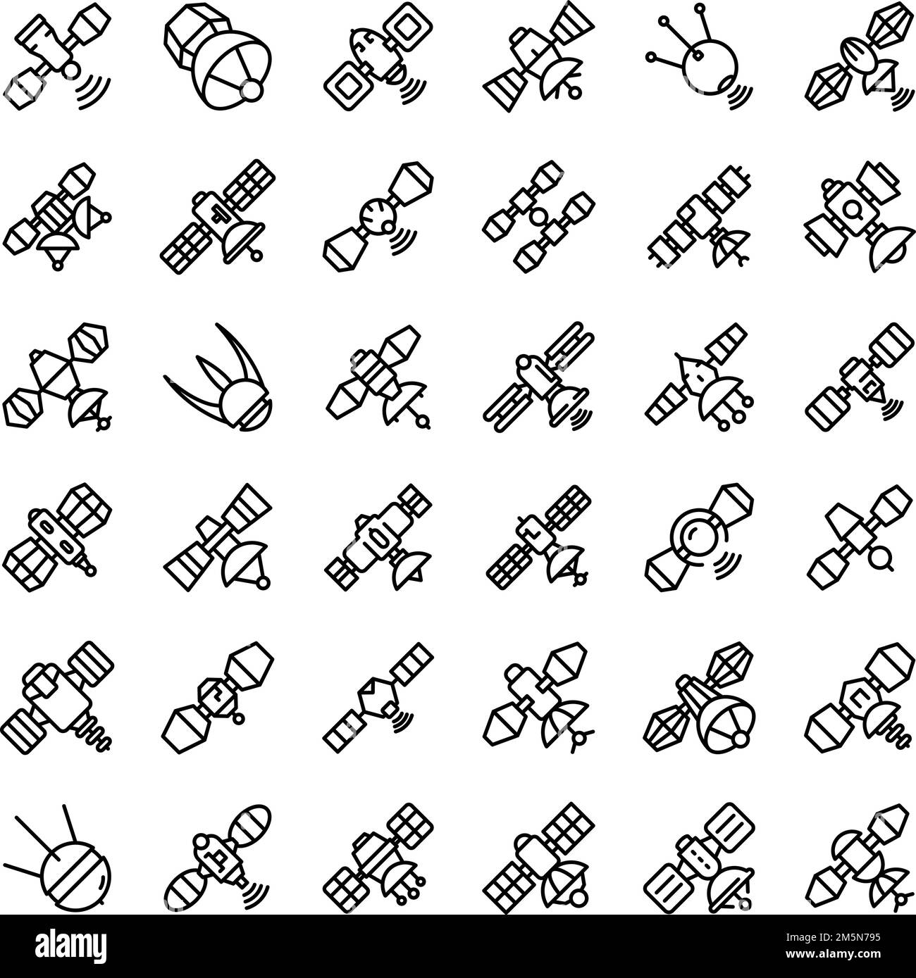 Satellite icons set. Outline set of satellite vector icons for web design isolated on white ...