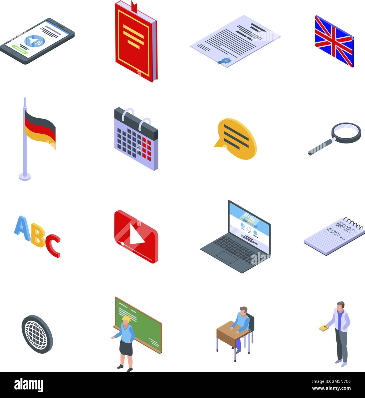 Foreign language teacher icons set. Isometric set of Foreign language ...