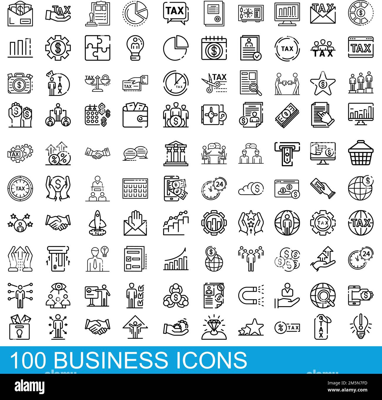 100 business icons set. Outline illustration of 100 business icons ...