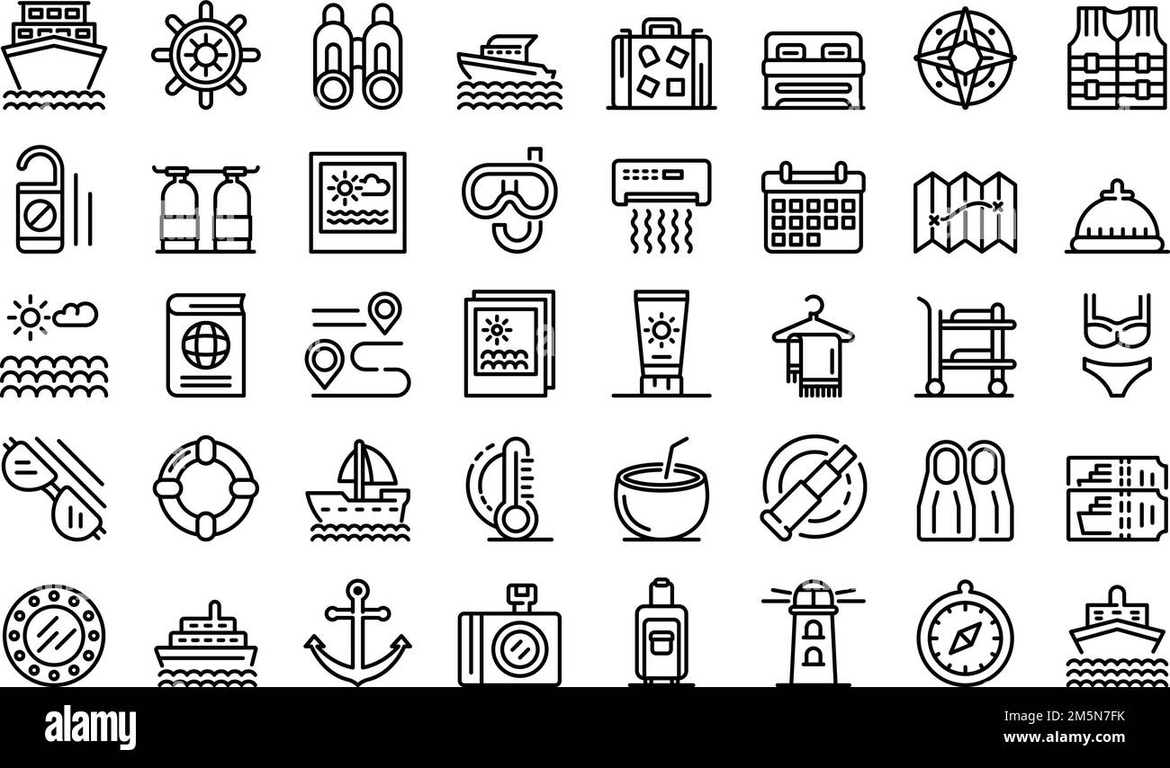 Cruise icons set. Outline set of cruise vector icons for web design ...
