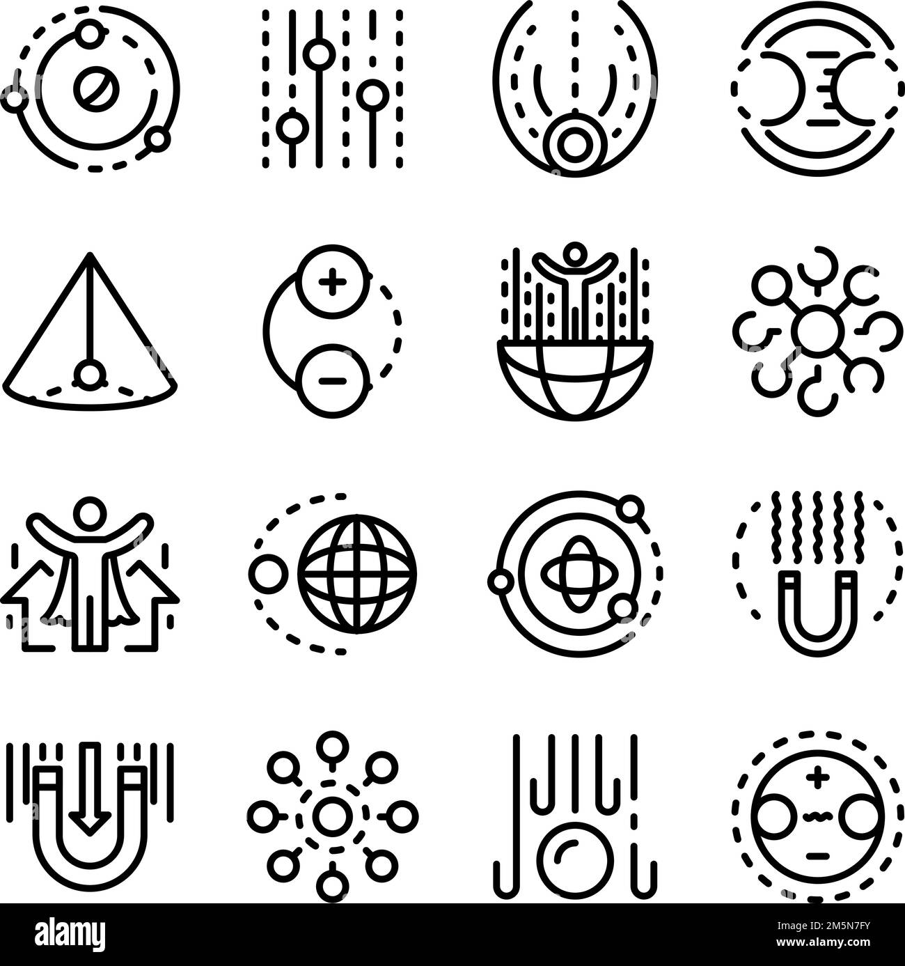 Gravity icons set. Outline set of gravity vector icons for web design ...