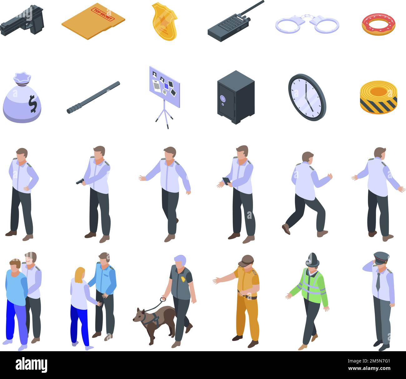 Policeman icons set. Isometric set of policeman vector icons for web ...