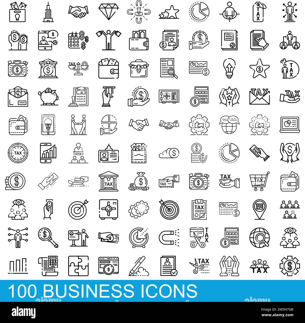 100 business icons set. Outline illustration of 100 business icons ...
