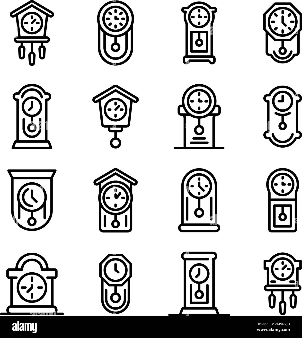 Pendulum clock icons set. Outline set of pendulum clock vector icons ...