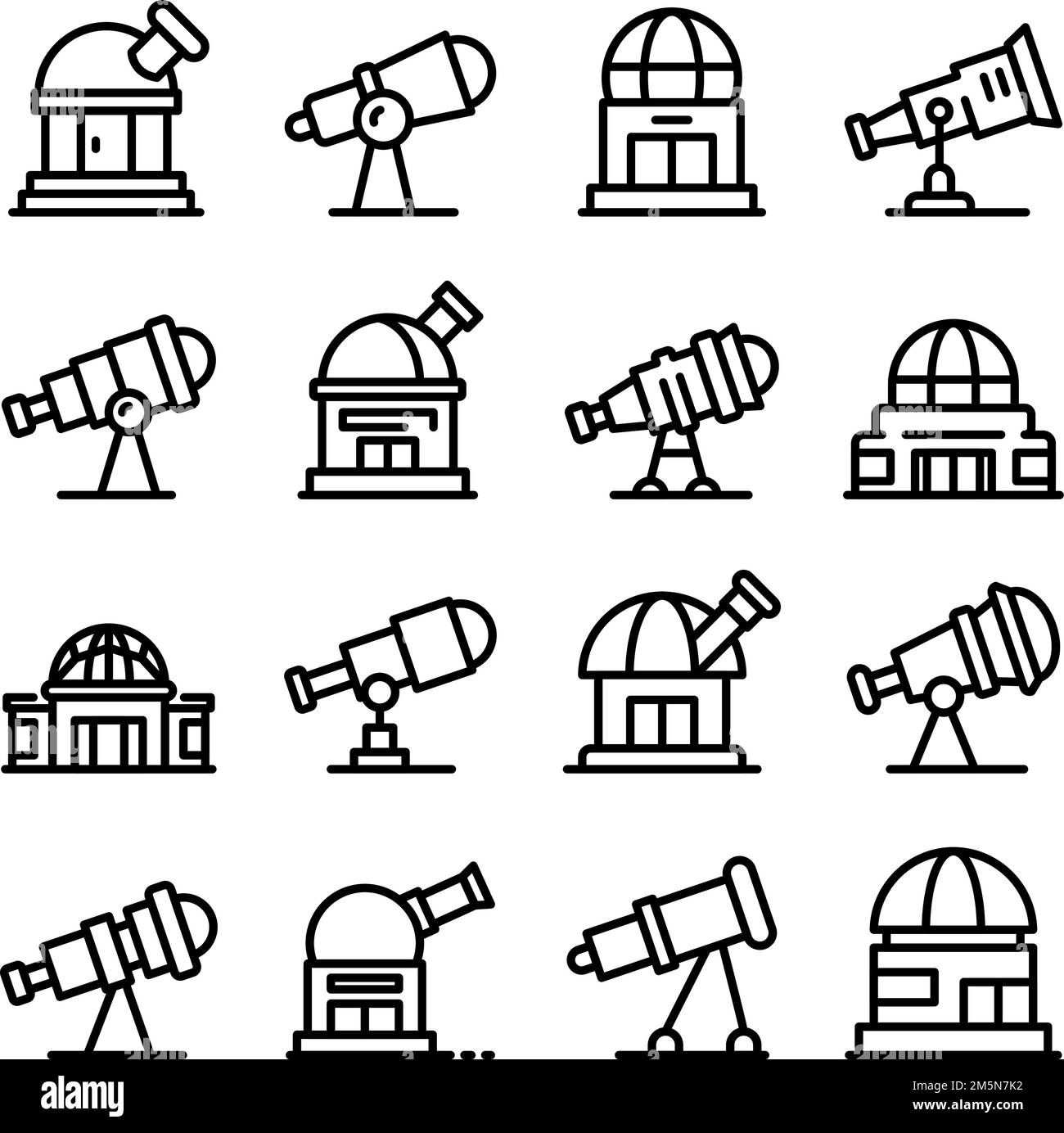 Planetarium icons set. Outline set of planetarium vector icons for web ...