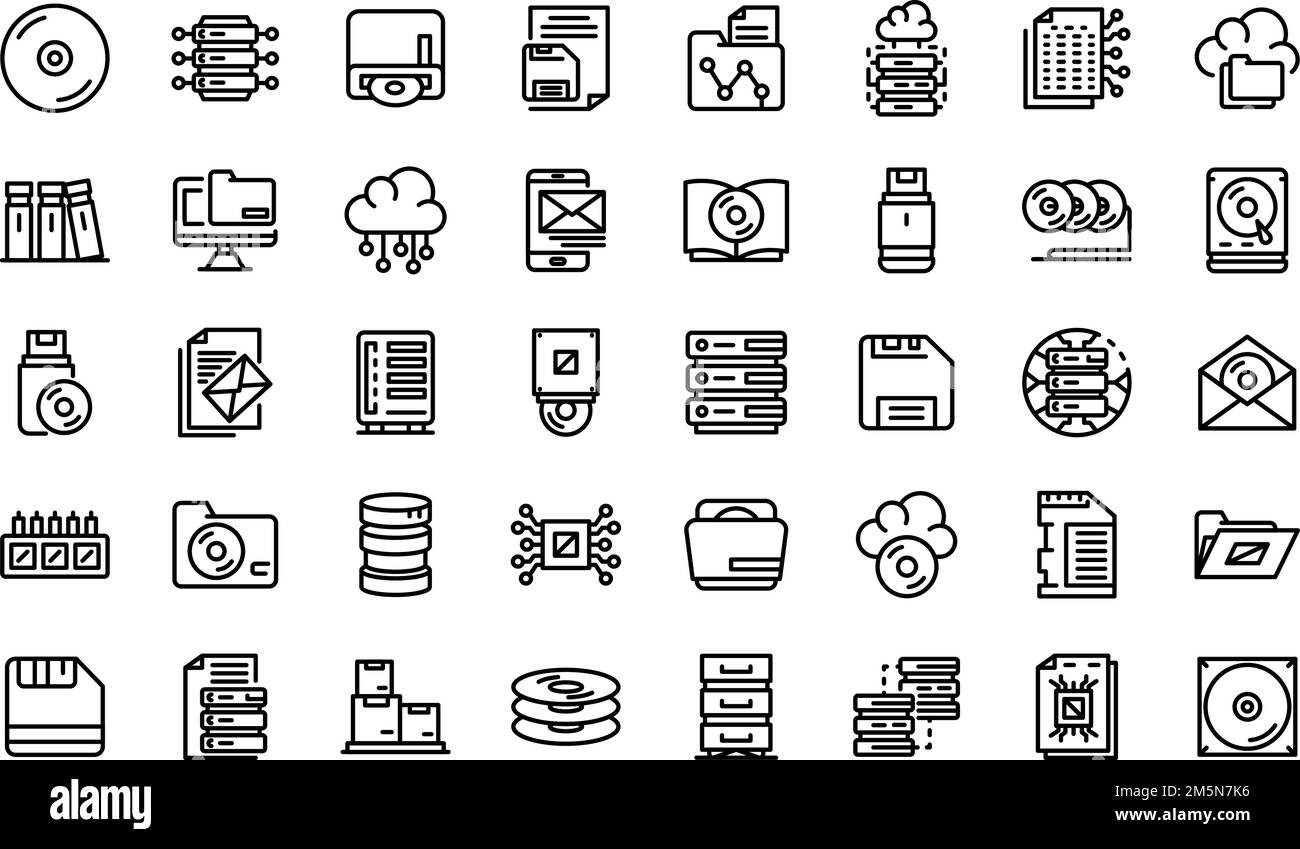 Storage icons set. Outline set of storage vector icons for web design ...