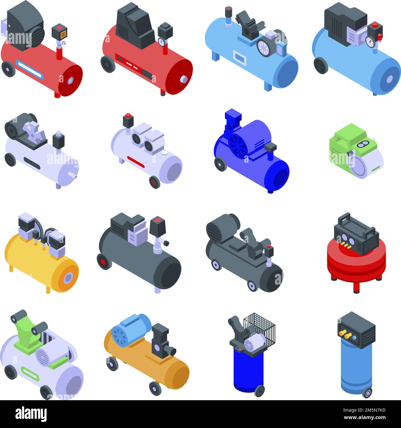 Air compressor icons set. Isometric set of air compressor vector icons ...