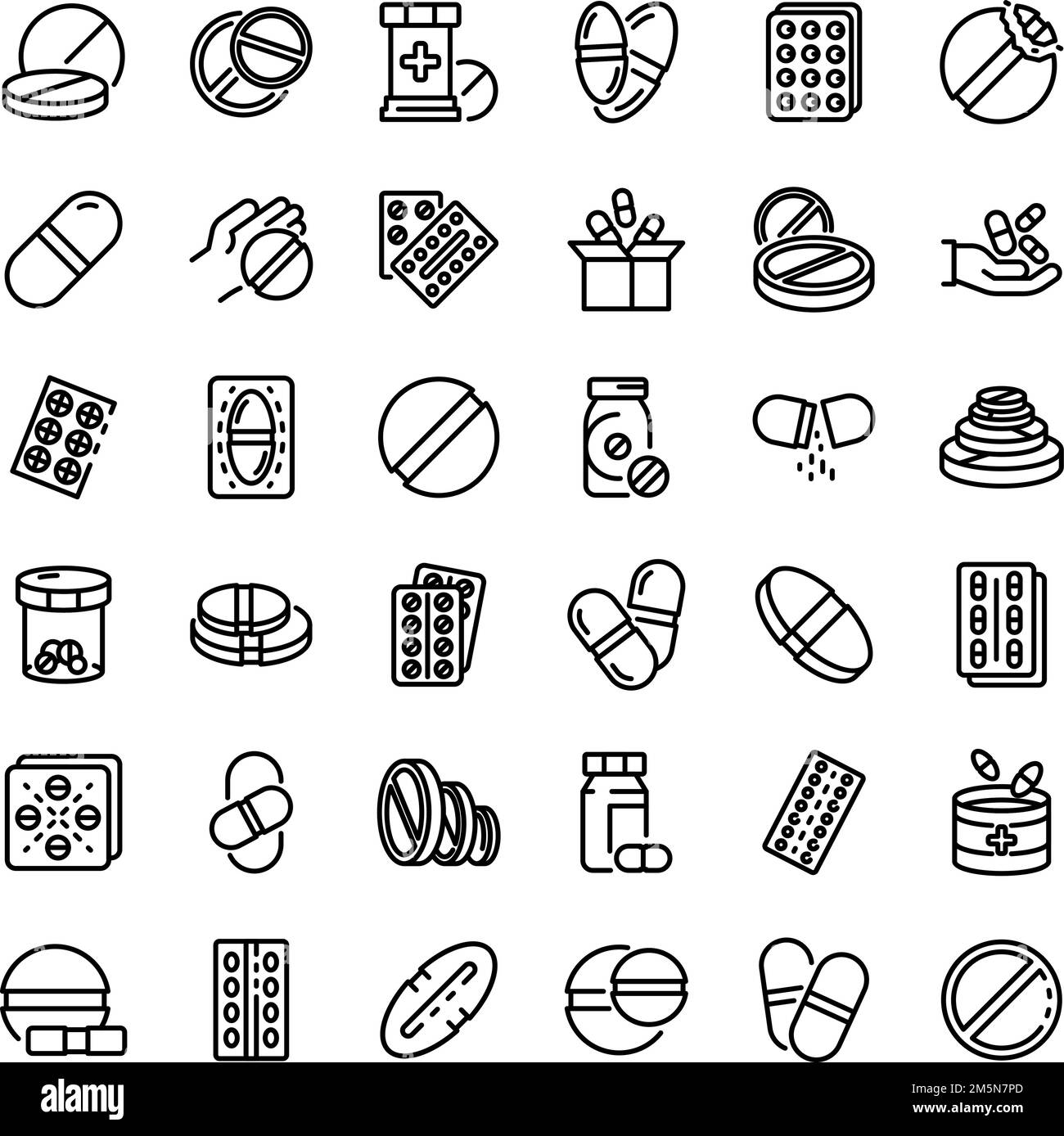 Pill icons set. Outline set of pill vector icons for web design ...