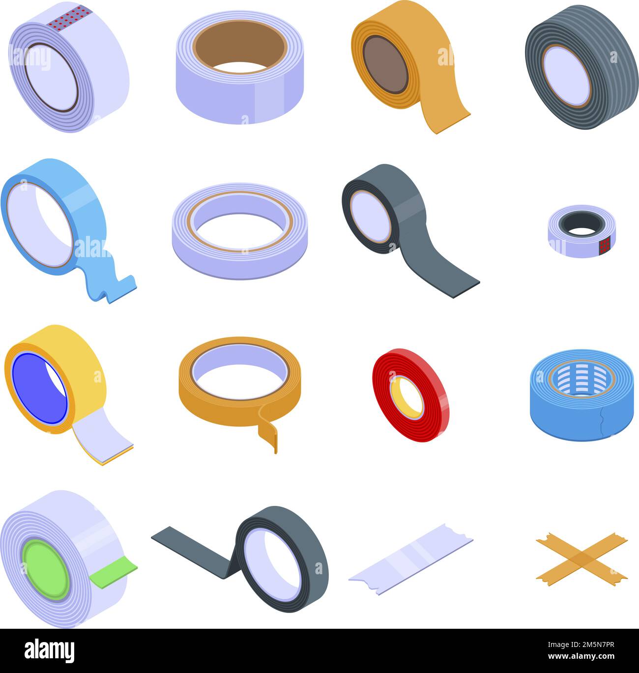 Scotch tape icons set. Isometric set of scotch tape vector icons for ...