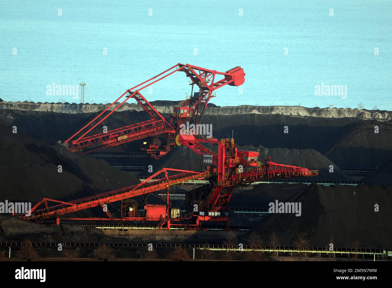 Aerial photo shows the busy scene of Rizhao Port in Rizhao City, east ...
