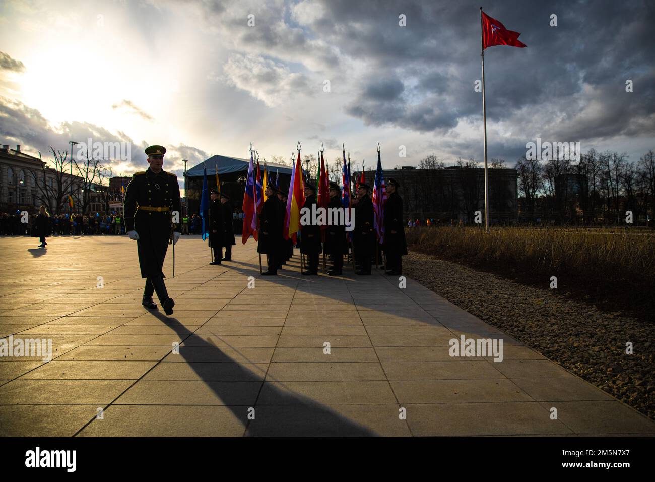 A Lithuanian soldier marches as part of the celebration of Lithuania's ...