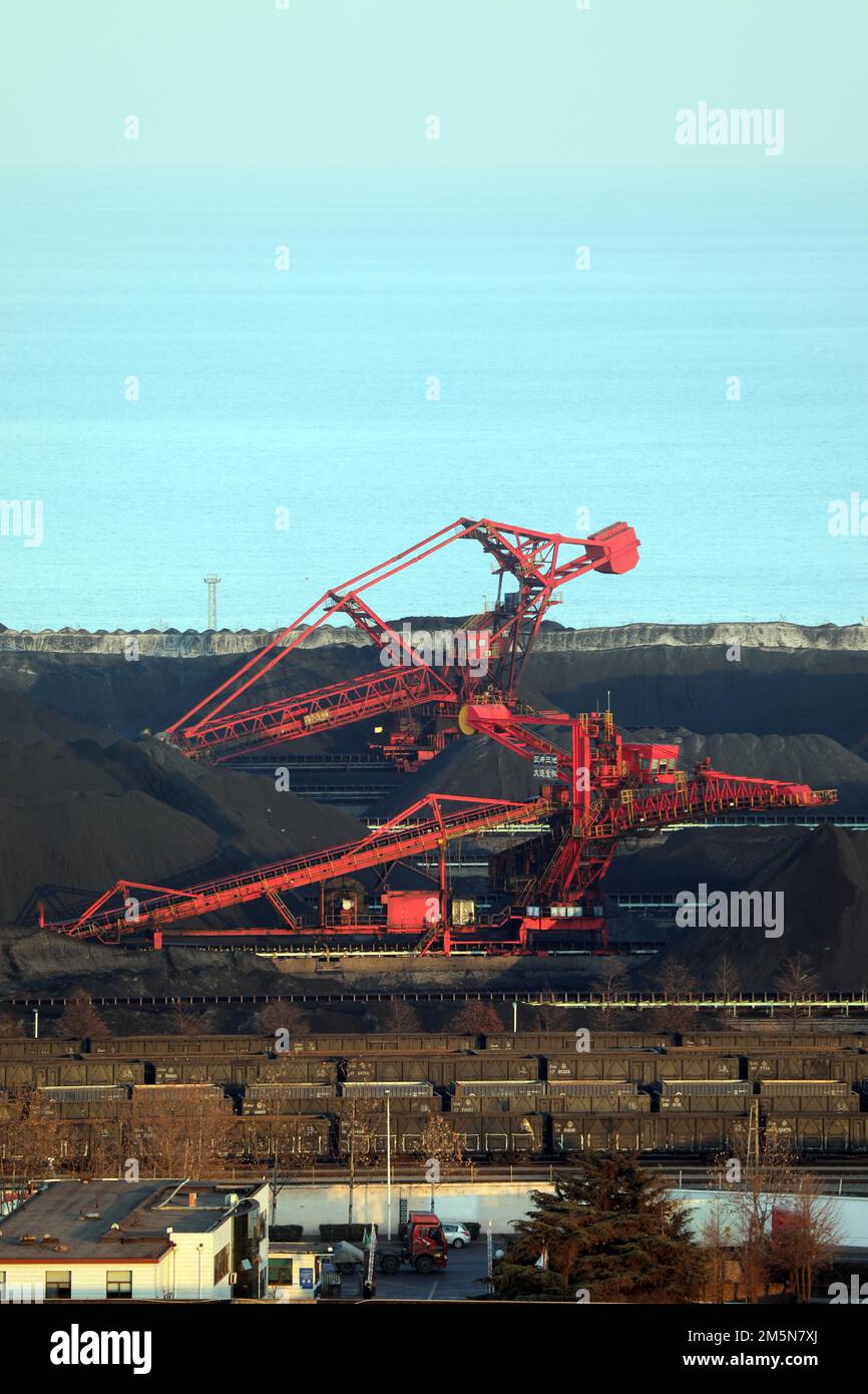 Aerial photo shows the busy scene of Rizhao Port in Rizhao City, east ...