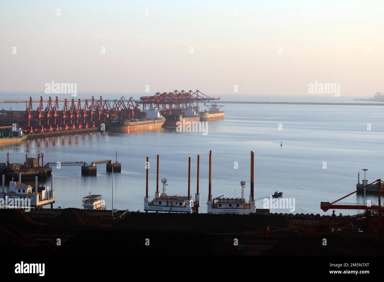 Aerial photo shows the busy scene of Rizhao Port in Rizhao City, east ...