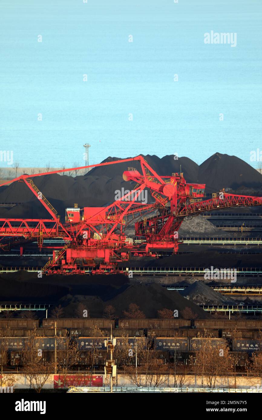 Aerial photo shows the busy scene of Rizhao Port in Rizhao City, east ...