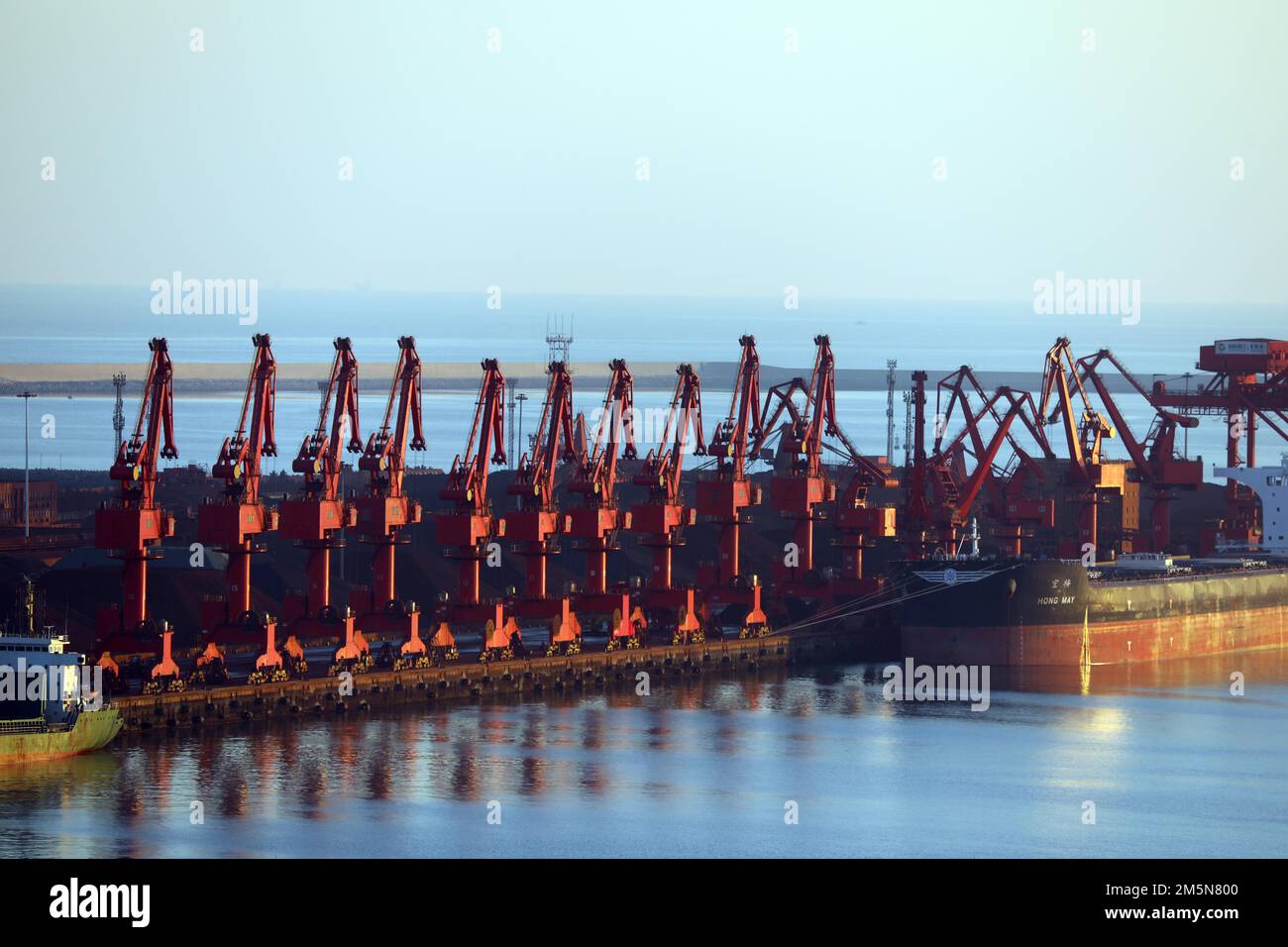 Aerial photo shows the busy scene of Rizhao Port in Rizhao City, east ...