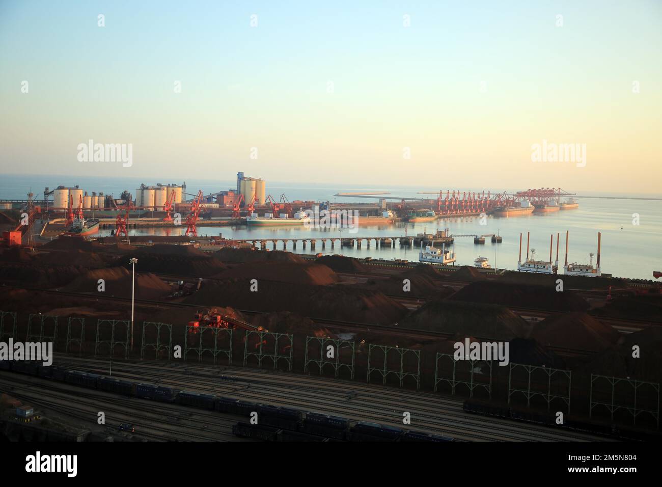 Aerial photo shows the busy scene of Rizhao Port in Rizhao City, east ...