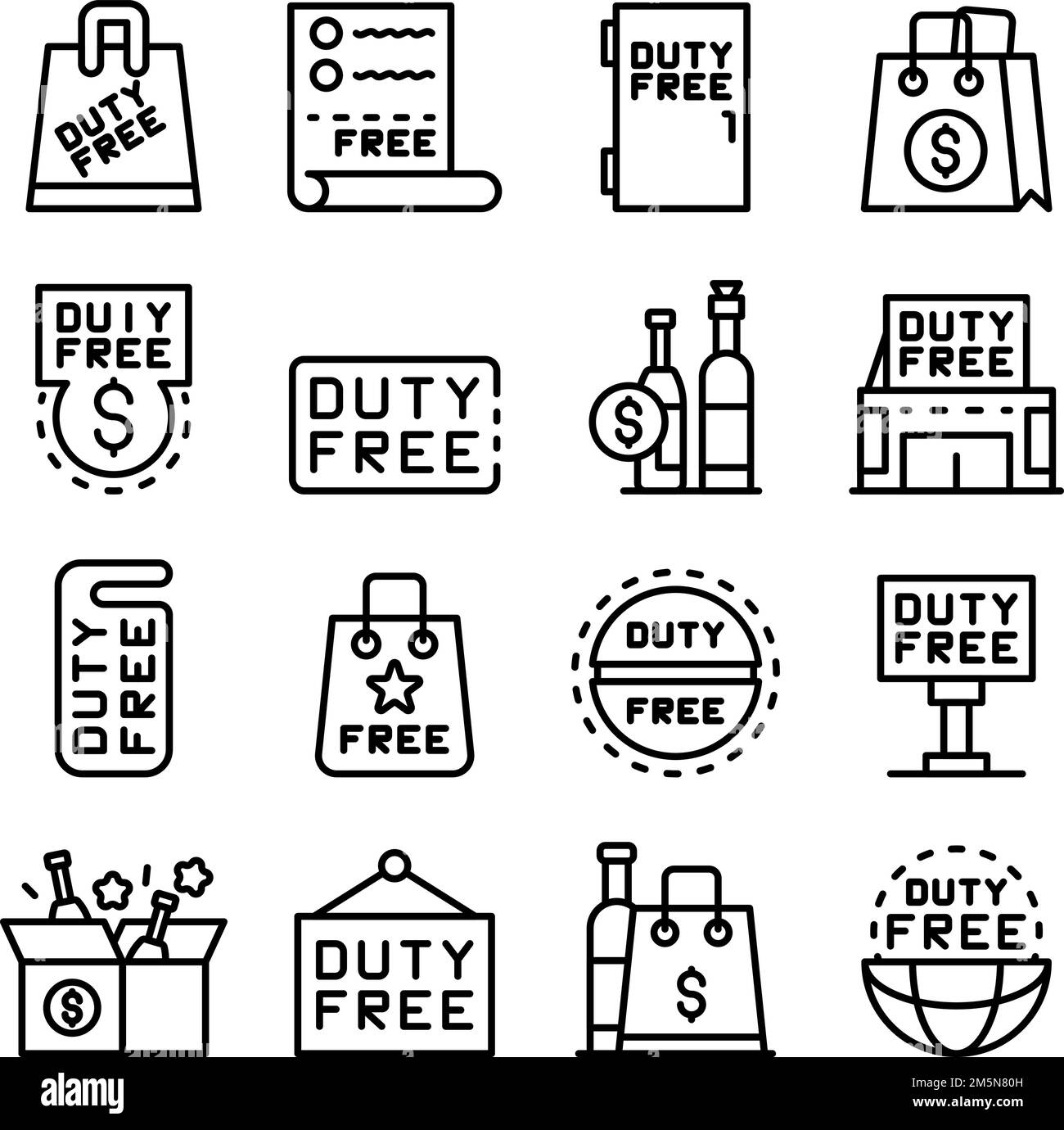 Duty free shop icons set. Outline set of duty free shop vector icons ...