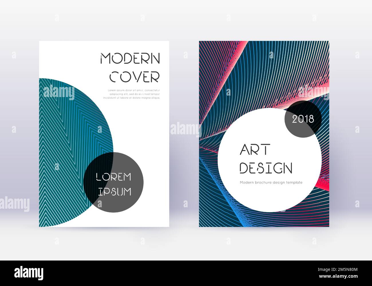 Trendy cover design template set. Red abstract lines on white blue ...