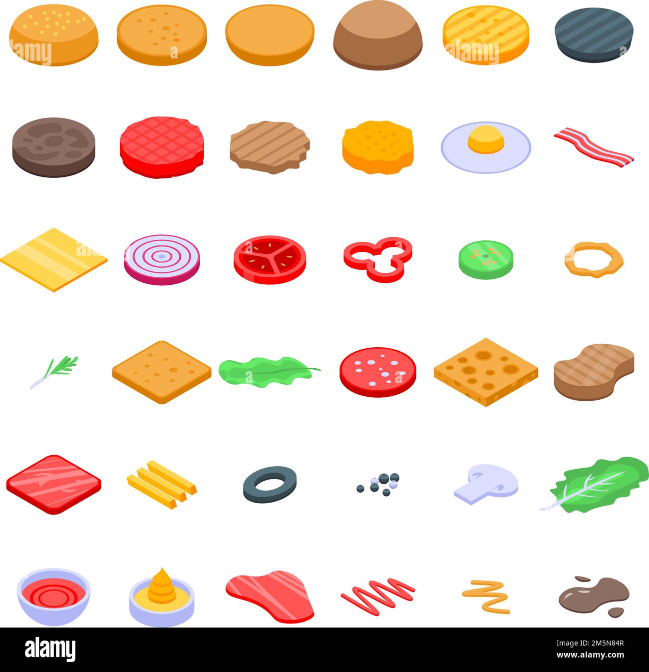 Burger icons set. Isometric set of burger vector icons for web design ...