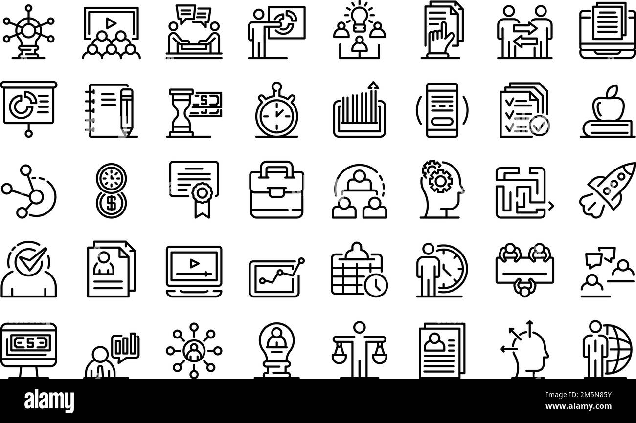 Business training icons set. Outline set of business training vector ...