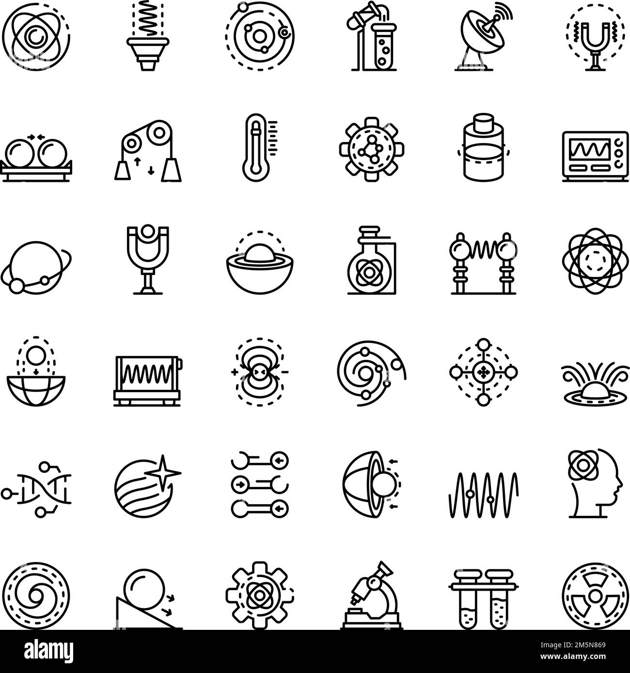 Biophysics icons set. Outline set of biophysics vector icons for web ...