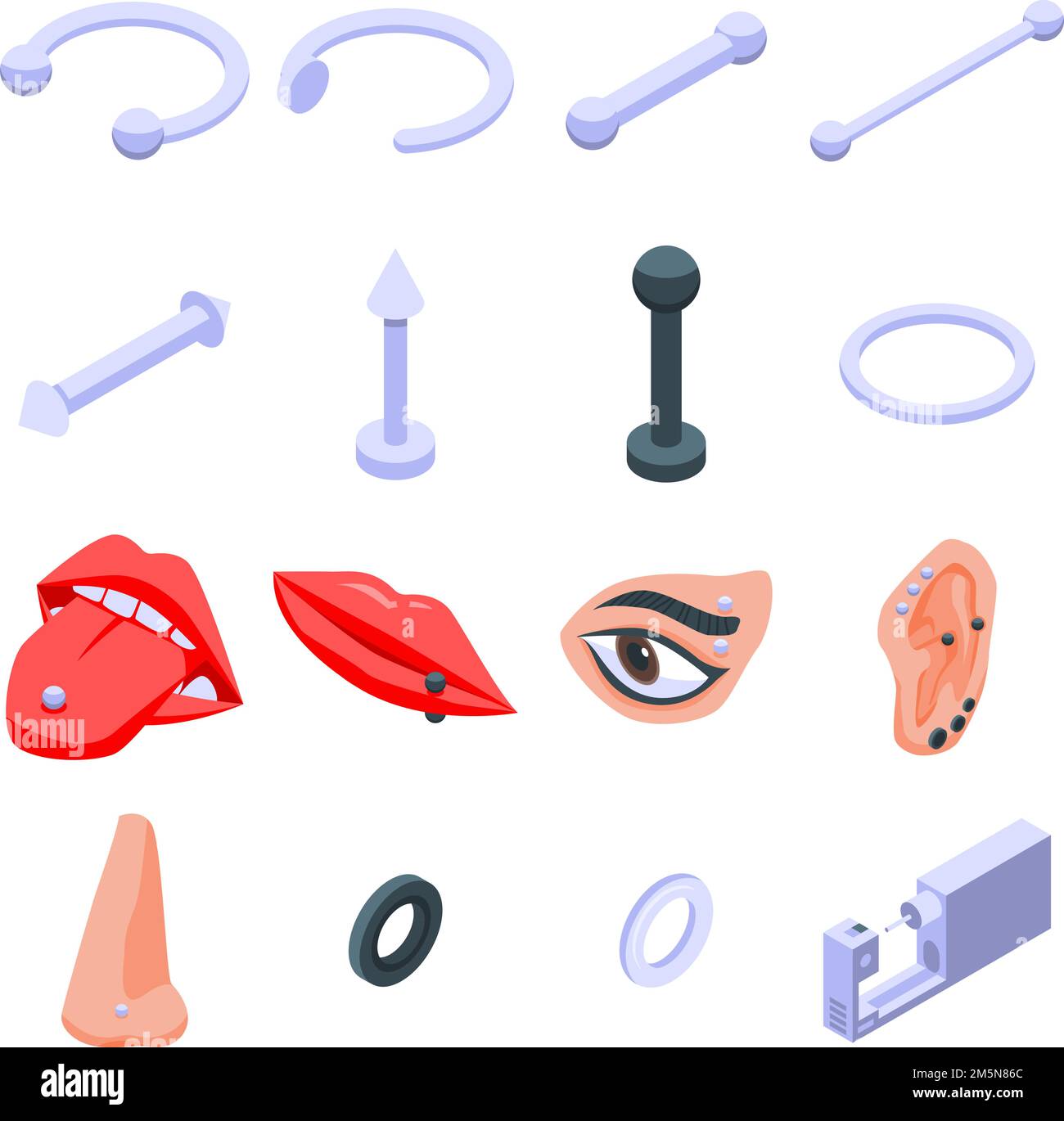Piercing icons set. Isometric set of piercing vector icons for web ...