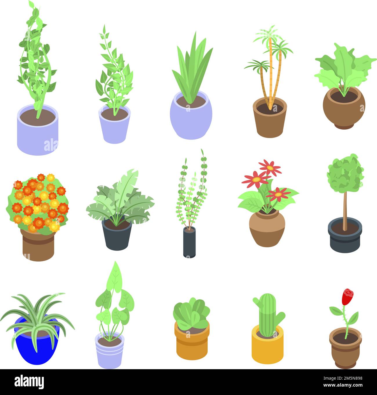 Houseplants icons set. Isometric set of houseplants vector icons for ...