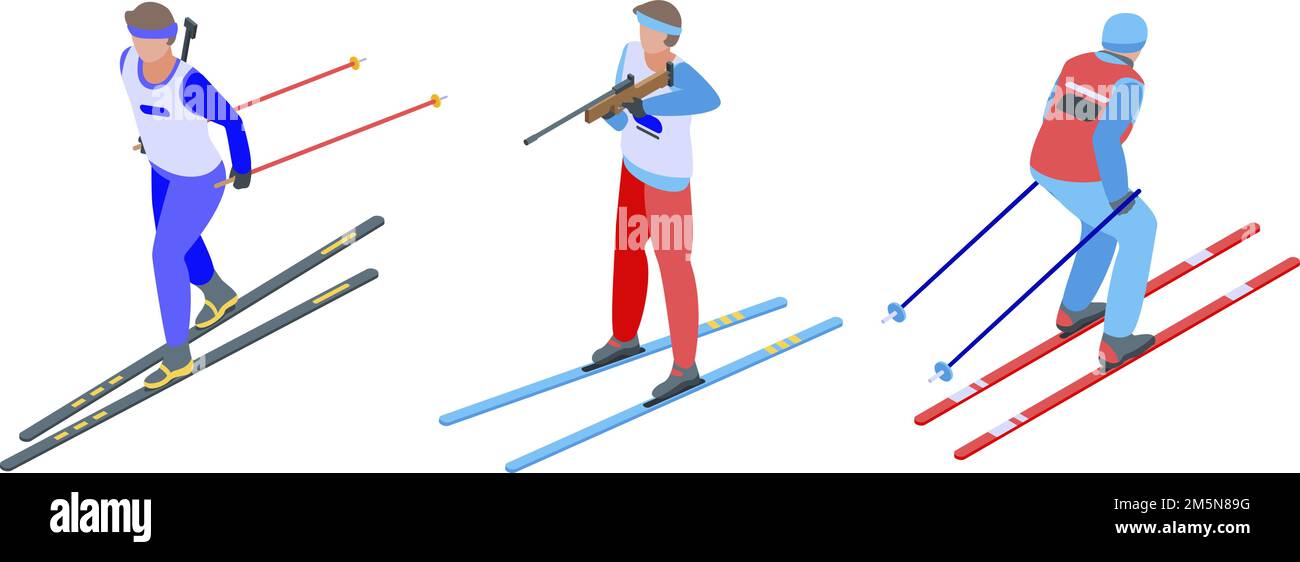 Biathlon icons set. Isometric set of biathlon vector icons for web ...