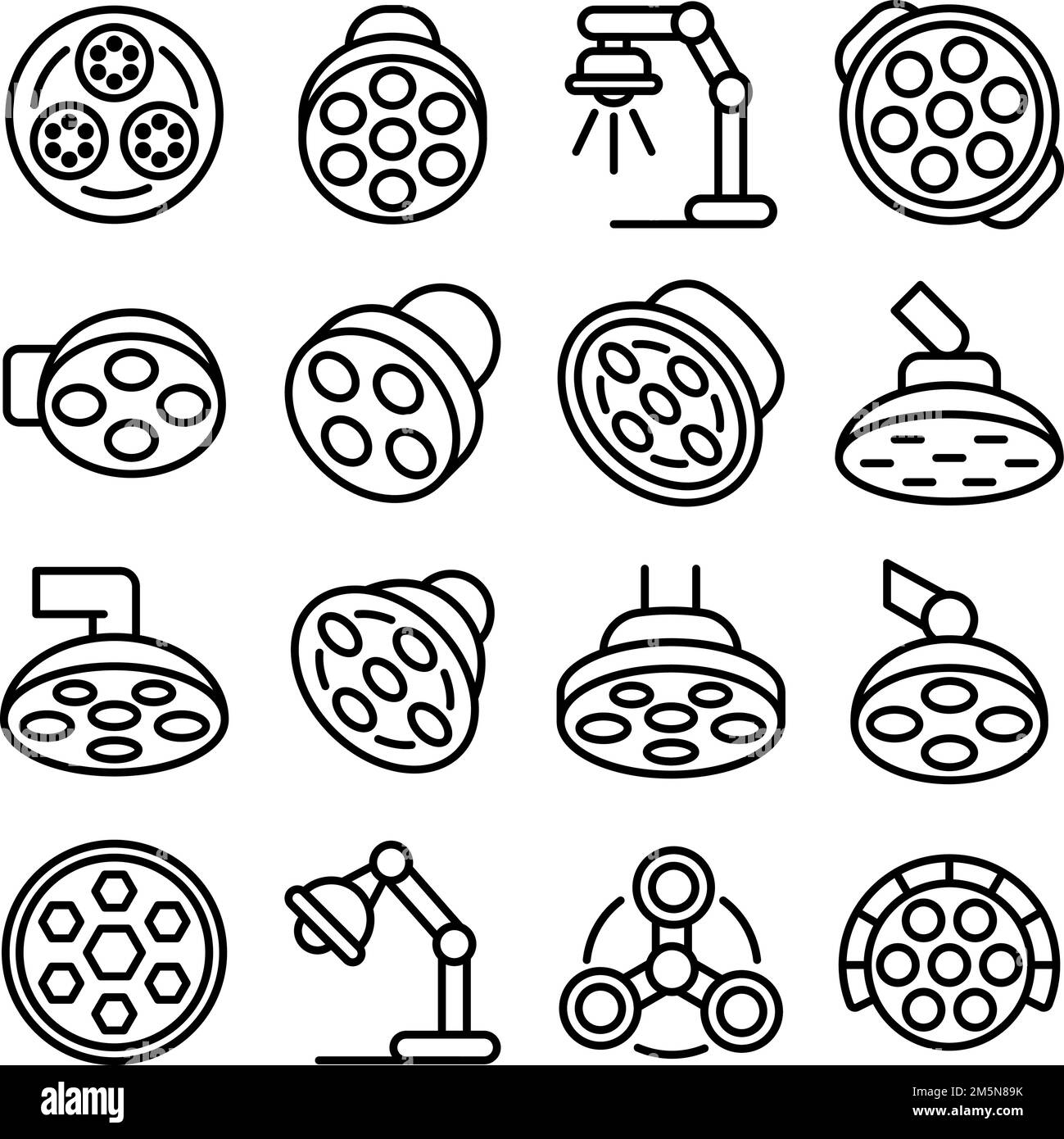 Surgical light icons set. Outline set of surgical light vector icons ...